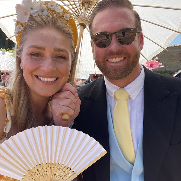 Peach and Powder Blue Birdcage Veiling Feather Fascinator, Headband ...