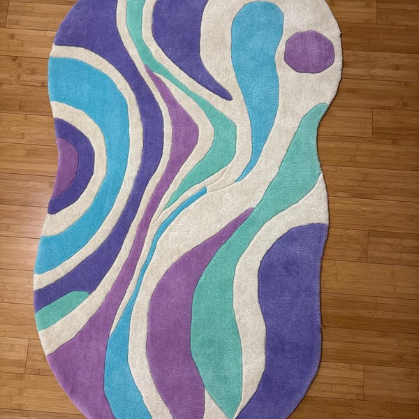 Abstract Modern Hand-tufted Wool Rug – Multicolor Wave Design | Soft ...