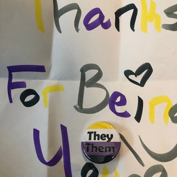 BOLD Trans Flag Pronoun Button they Them - Etsy