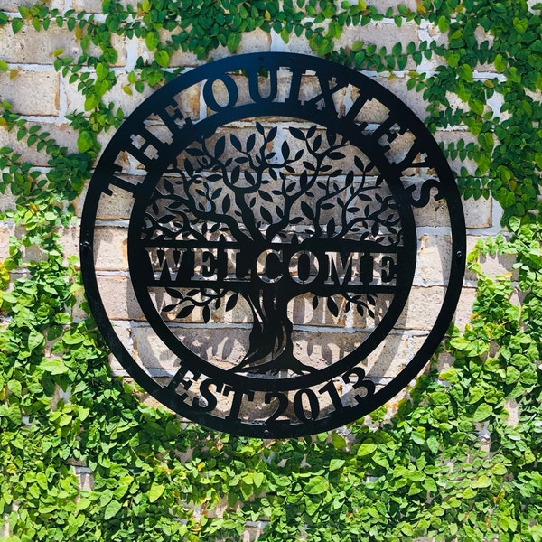 Custom Welcome Family Tree of Life Name Sign - Personalized Metal Wall ...