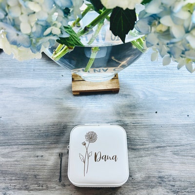 Engraved Birth Flower Jewellery Box, Travel Jewelry Box, Birthday Gift ...