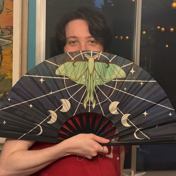 Lunar Moth Moon Cycle Folding Hand Fan - Fabric and Bamboo - Etsy