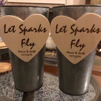 Wedding Sparklers Holder Galvanized Bucket Let Sparks Fly Wedding Gift ...