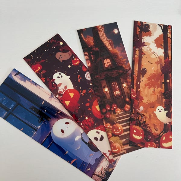 Cute Jack-o-lantern Bookmarks, Ghost Design, Autumn Design Bookmarks ...