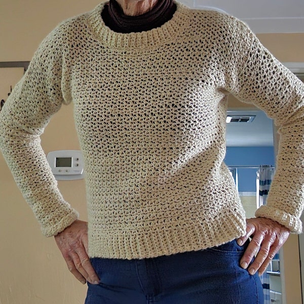 Easy Crochet Pullover Weekend Snuggle Sweater Cosy Slouchy Winter ...