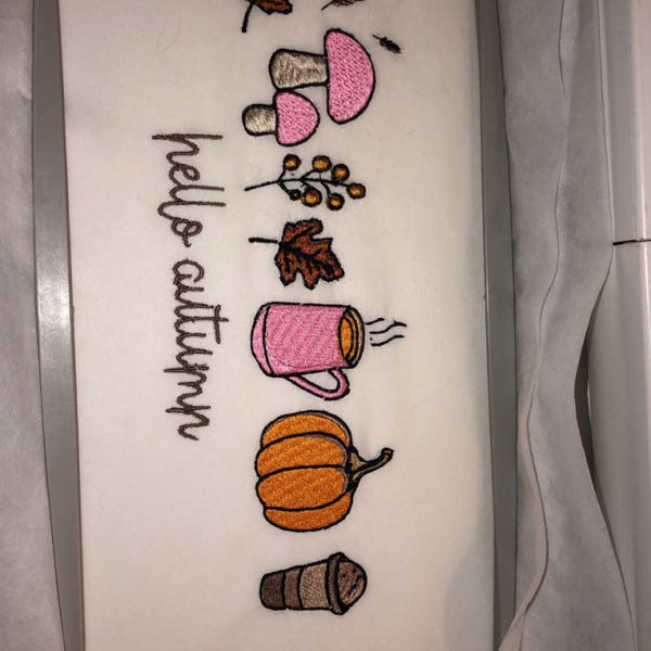 Fall Embroidery Designs, Autumn Leaves With Pumpkin and Mushroom ...