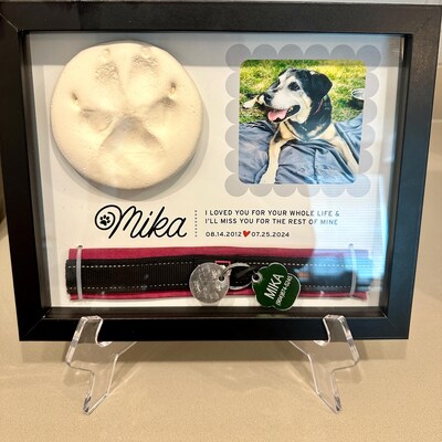 Pet Memorial Paw Print Holder Shadow Box, Two Paw Prints, Pet Loss ...