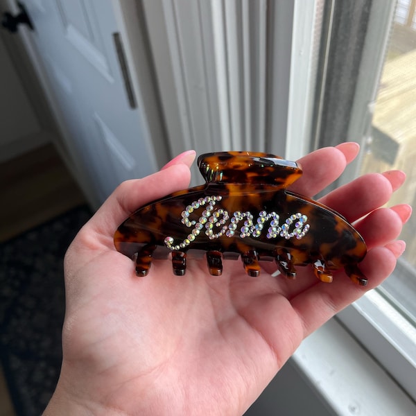 Custom Name Hair Claw Clips - Personalized Rhinestone Pearl Hair Clips ...