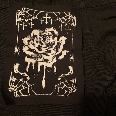 Melting Eye Ball Rose With Spider Webs & Crosses Horror Goth Sew-on ...