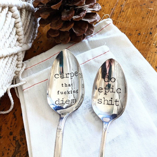 Hand Stamped do Epic Shit Spoon, Vintage Spoon Hand Stamped With Your ...