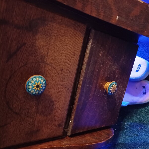 Turquoise Mandala Knobs / Set of 2 or More / Drawer Pull / Cabinet Knob / Office Desk Knob ...