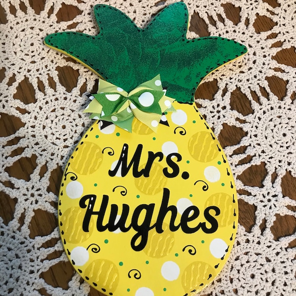 Personalized PINEAPPLE TEACHER SIGN Class Classroom Name Room Door ...