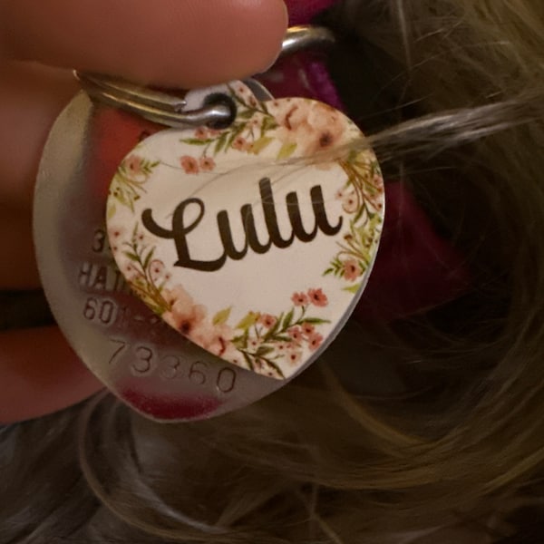 Pink Flowers Dog Tag, Dog ID Tag, Dog Tag, Floral Pet Tag, Girl Dog Tag ...
