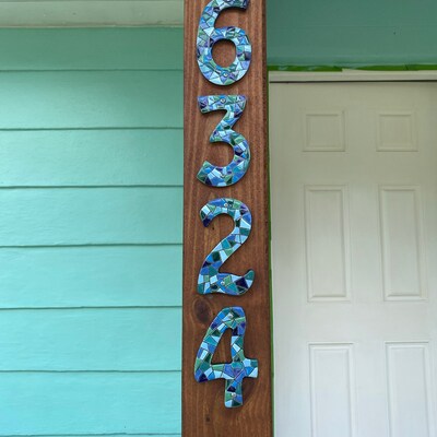 Custom Ceramic Numbers Tile Wall Hanging, Blue Mosaic Tiles Wall Decor ...