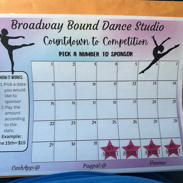 EDITABLE DANCE Template Pick a Date to Donate Fundraiser, Pay the Date ...