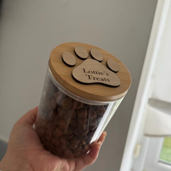 Personalised Dog Treat Glass Storage Jars, Pawprint Dog Snacks ...