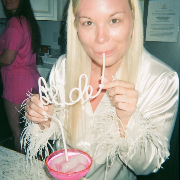 XL Bride + Babe Bachelorette Party Straws, White, Pink and Blush Hen ...