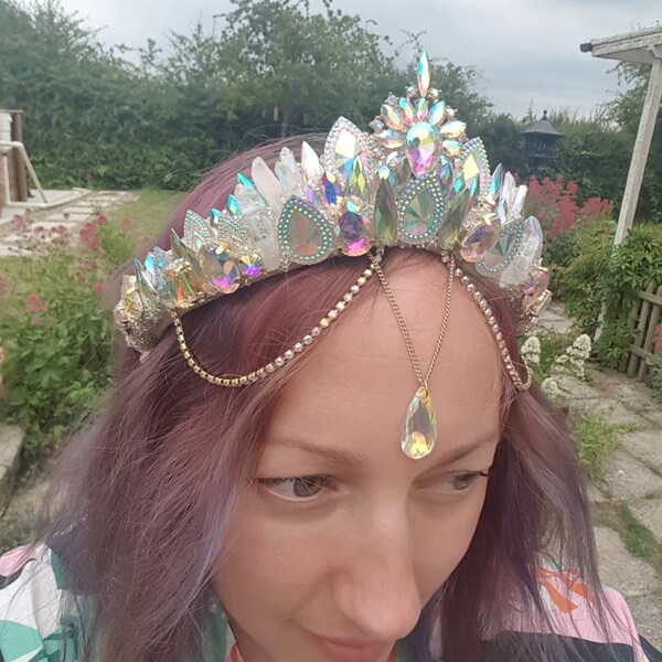 The Aurora Crystal and Quartz Gemstone Crown - Mermaid Crown - Shell ...