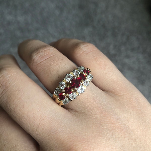 Vintage 14K Gold Channel Set Cubic Zirconia and Faux Ruby Ring - Etsy