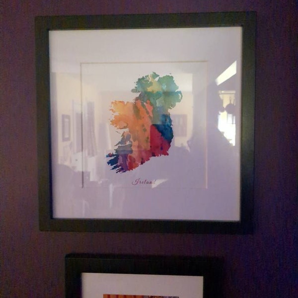 Ireland Map Print, Ireland Watercolor Map, Ireland Blue Green Orange ...