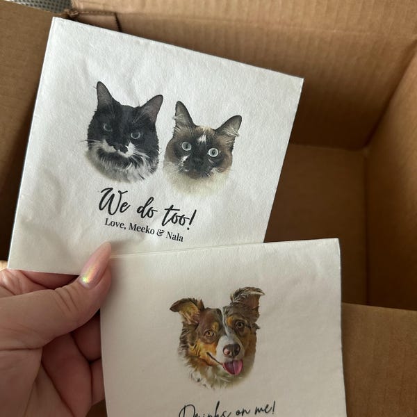Custom Cat Wedding Napkins, Uncoined Pet Wedding Napkins, Cat Cocktail ...