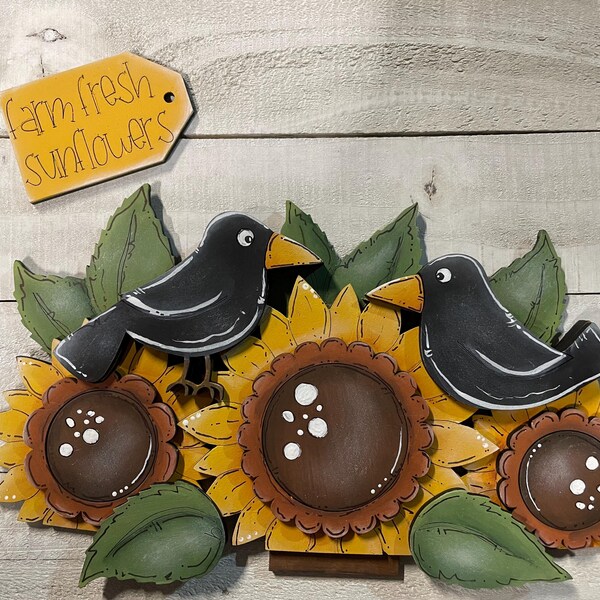 Hand-painted Crows and Sunflowers Basket Insert: Fall Tiered Tray Decor ...