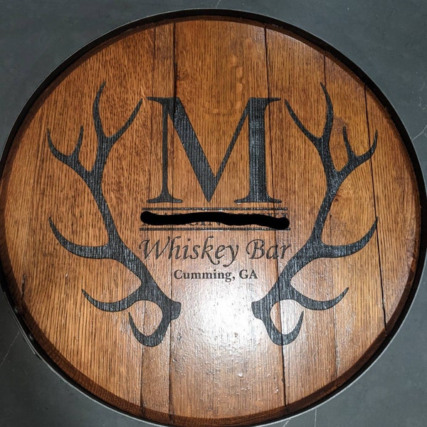 Reclaimed Bourbon Barrel Head Custom & Laser Engraved Steel Hoop Option ...