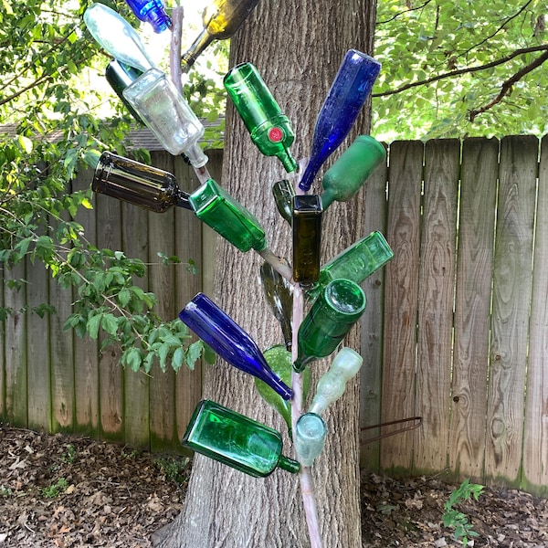 Colored Glass Bottles, 8 Bottle Set, Tinted Wine Bottles, Bottle Tree ...