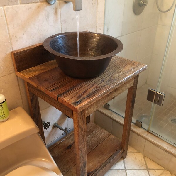 Rustic Barn Wood Vanity With Vessel Sink and Waterfall Faucet - Etsy