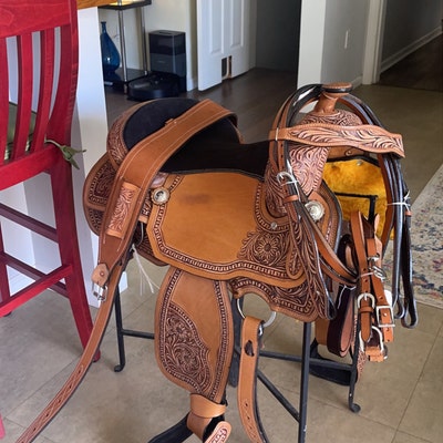 Handmade Western Leather Hand Carved Ranch Roper Horse Saddle, Size 10 ...