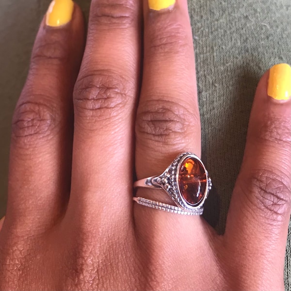 Classic Baltic Amber Ring Natural Amber Engagement Ring Sterling Silver ...