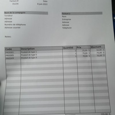 Excel Invoice Model in French - Etsy