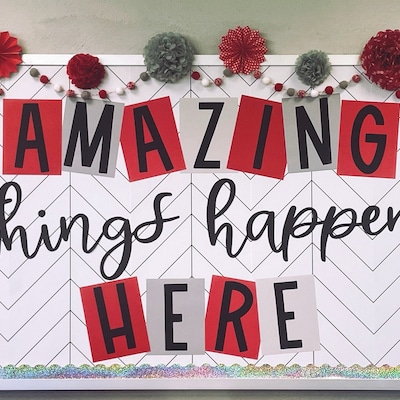 Neutral Boho Modern Amazing Things Happen Here Bulletin Board Kit and ...