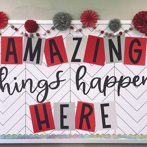 Neutral Boho Modern Amazing Things Happen Here Bulletin Board Kit and ...