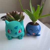 Bulbasaur pintado y maceteros extraños con suculentas/cactus vivos Dos ...