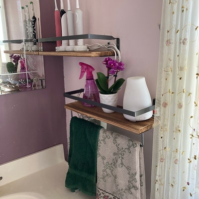 2-tier Rustic Floating Wall Shelves, Rustic White Wooden Farmhouse Wall ...