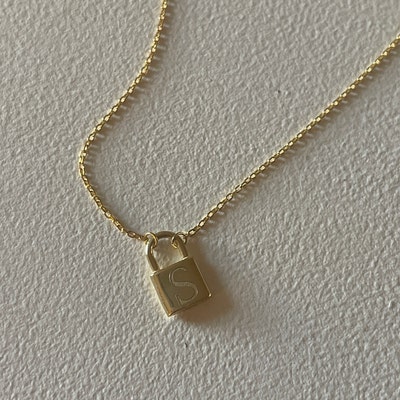 Initial Padlock Necklace Initial Lock Necklace Personalized Lock Necklace Custom Initial ...