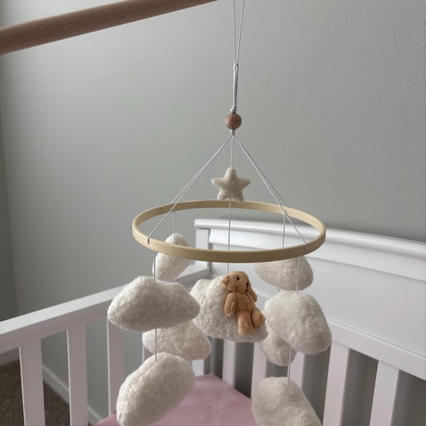 TEDDY’S DREAM Cot Mobile, Boucle Cot Mobile, Cloud Mobile, Neutral ...