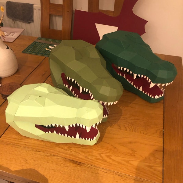 Crocodile Mask Papercraft Template: 3D Low Poly Halloween Costume (PDF ...