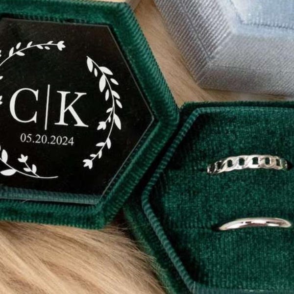 Personalized Velvet Ring Box, Wedding Ring Box, Engagement Ring Box ...