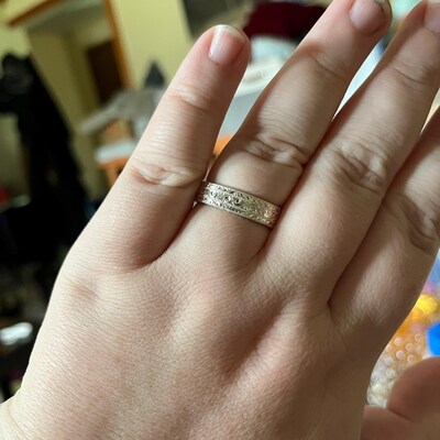 Engraved Stackable Women's Wedding Ring, Thin Rounded Wedding Ring ...