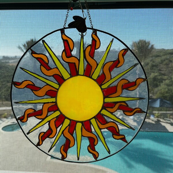 Sun Flaming Stained Glass Window 12 Inches in Circumference - Etsy