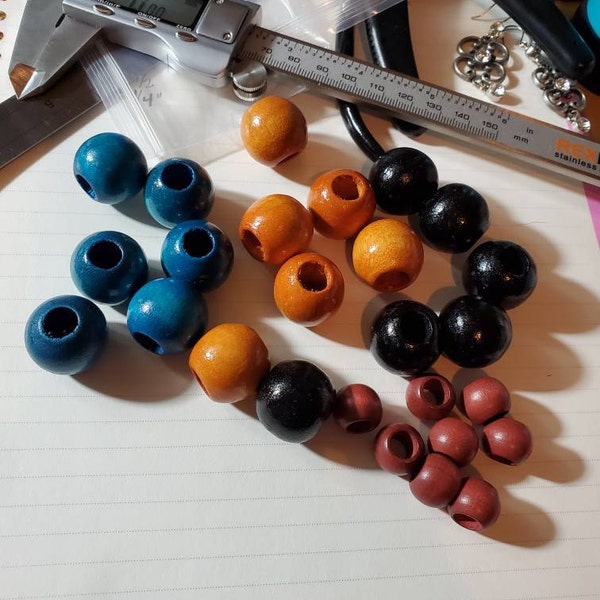 14 Mm Round Wood Beads, 0.55", 20 Beads, Large Hole Beads, Size:14x11 ...