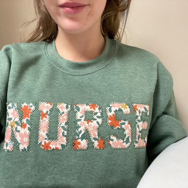 Nurse Embroidered Fall Floral Applique Sweatshirt | Simple Doctor ...