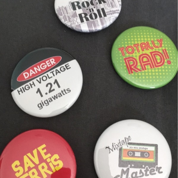 Everything 80's Buttons Party Favor (10 Pack), 1" or 1.5" or 2.25 ...