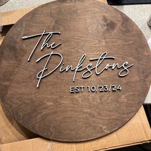 Round Family Last Name Sign With Engraved Botanical Frame and Raised ...