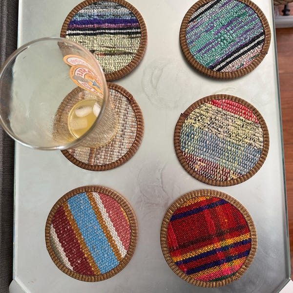 Embroidered Fabric Coaster Set Fabric & Vinyl Backing - 6 Pieces ...