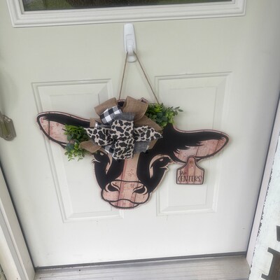 Cow Door Hanger Cow Print Wreath Cow Tag Door Hanger Personalized Cow ...