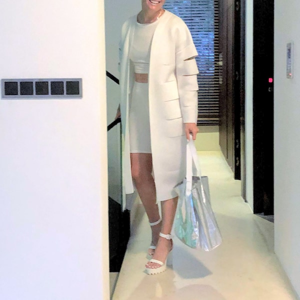 White Futuristic Jacket, Neoprene Cutout Jacket, Avant Garde Coat ...