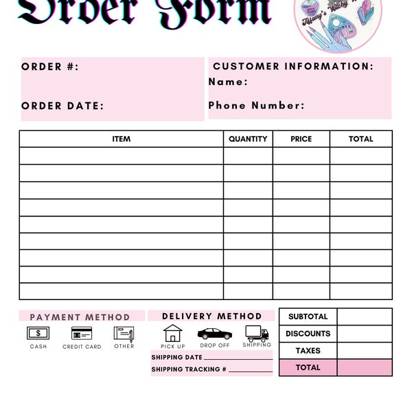 Order Form Template, Custom Order Form, Order Form, Printable Craft ...